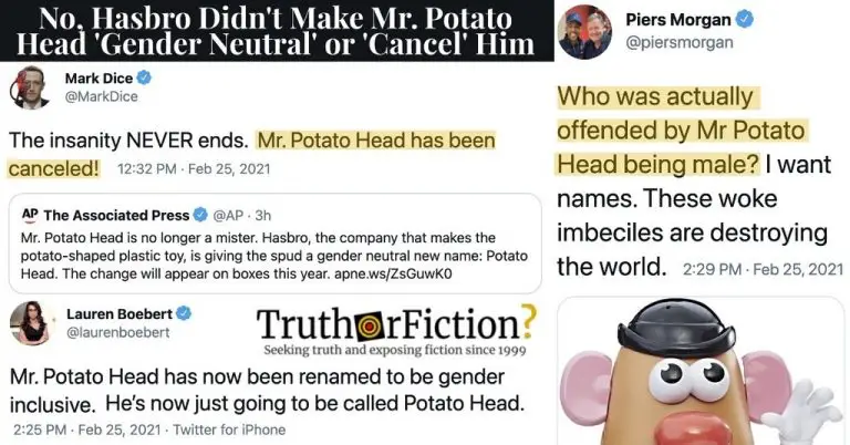 No, Mr. Potato Head Is Not Gender Neutral Now – Truth or Fiction?