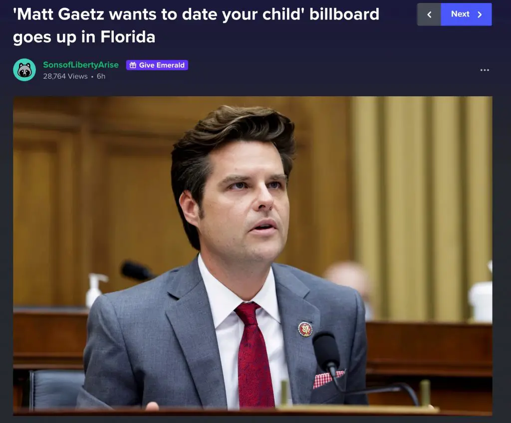 ‘Matt Gaetz Wants to Date Your Child’ Billboard in Florida – Truth or ...