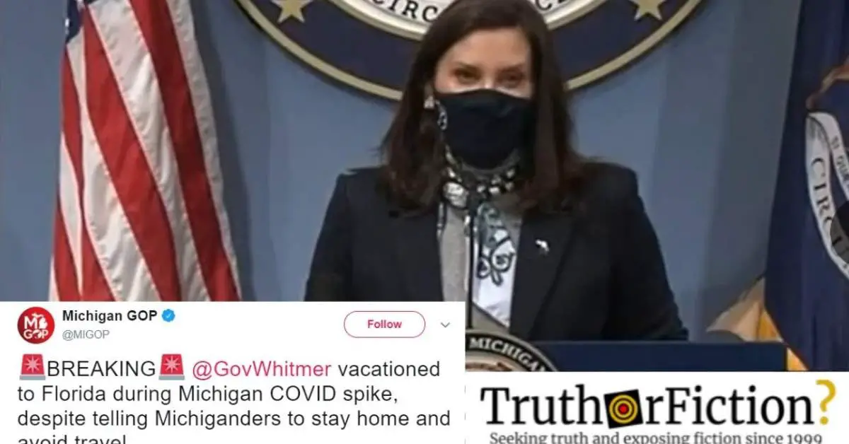 Did Michigan Gov. Gretchen Whitmer 'Vacation' in Florida? - Truth or ...