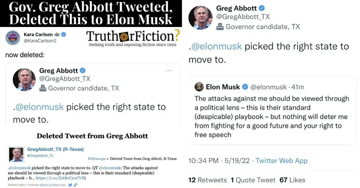 Texas Governor Tweets, Quietly Deletes ‘@ElonMusk Picked the Right ...